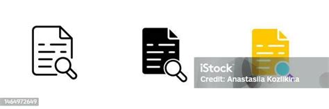 돋보기로 문서화합니다 돋보기 파일 관리 연구 이력서 이력서 구직 신청 문서 벡터 세트 아이콘 흰색 배경에 격리된 검은색과 다채로운 스타일 가공의 인물에 대한 스톡 벡터 아트