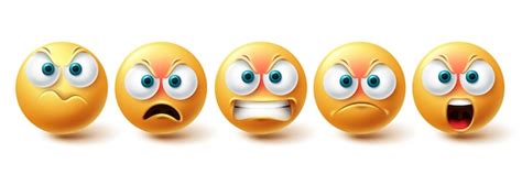 Emoji 화가 벡터 세트 이모티콘 슬프고 심각한 노란색 얼굴 컬렉션 절연 프리미엄 벡터