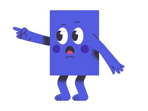 Rectangle Character Funny Comic Mascot Geometric Blue Rectangle Shape With Confusion Emotion