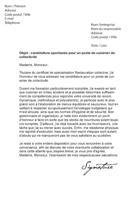 Lettre de motivation Cuisinier de collectivité Modèle de Lettre