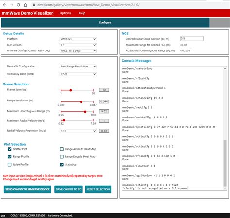 Awr1642boost Mmwave Demo Visualizer Cfarcfg Is Not Recognized As A Cli Command Sensors