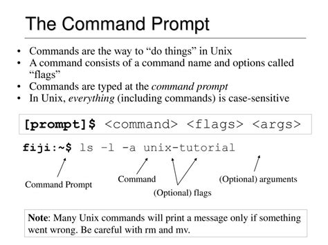 the command prompt commands are the way to “do things” in unix ppt