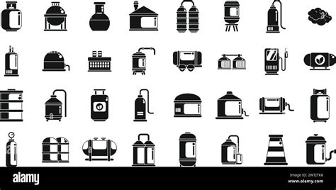 Biogas Icons Set Simple Vector Ethanol Energy Biofuel Plant Farm