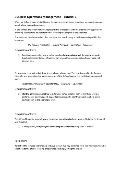 Business Operations Management Tutorial 1 2021v2 Business