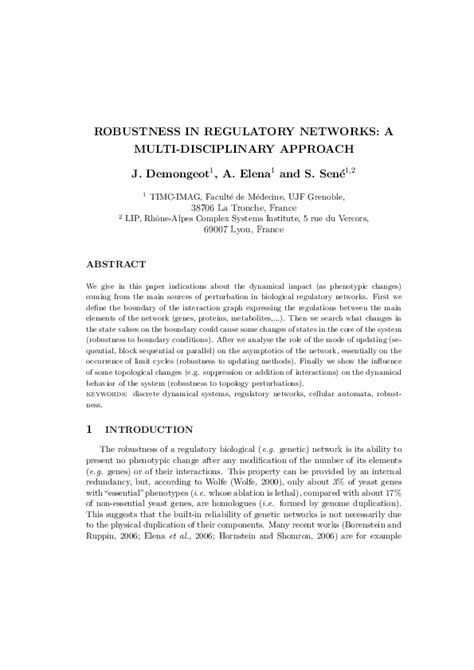 Pdf Robustness In Regulatory Networks A Multi Disciplinary Approach