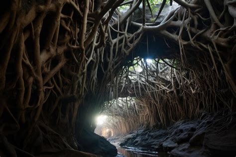 Premium Photo Snaking Roots From Aboveground Trees Penetrating A Cave Ceiling