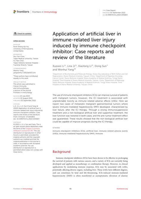 Pdf Application Of Artificial Liver In Immune Related Liver Injury