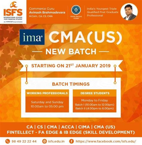 Isfs Announces The Launch Of New Batches For Cma Us Starting On