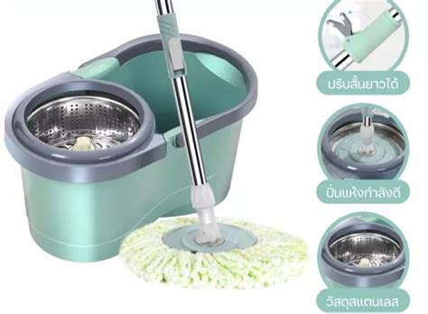 ไม้ถูพื้น Spin Mop ไม้ม็อบ ชุดถังปั่นม๊อบสแตนเลส ไม้ถูพื้นสแตนเลสพร้อมไม้ถูพื้นและผ้าม๊อบ ไม้ม๊