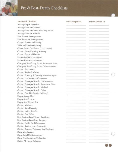Printable Checklist For When Someone Dies Printable Calendars At A Glance