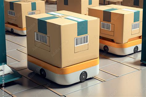 Mobile Robot Transporting A Box In A Warehouse Automated Retail
