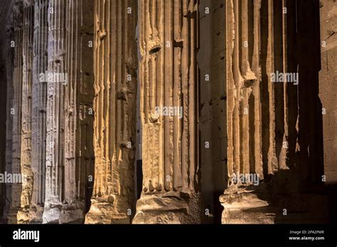 Rome Italy Detail Of Illuminated Column Architecture Of Pantheon By