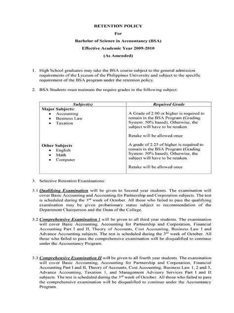 Bsa Retention Policy Pdf