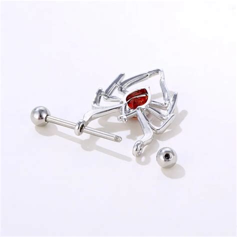 Luxury Spider Nipple Ring 316 Stainless Steel Barbell With Red Zircon