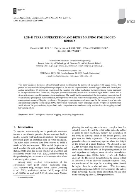 Pdf Rgb D Terrain Perception And Dense Mapping For Legged Robots