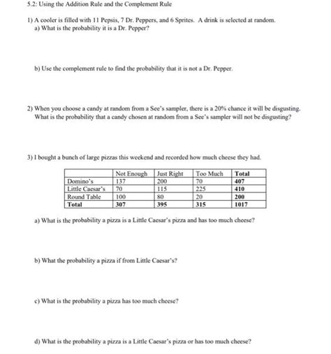 solved 5 2 using the addition rule and the complement rule
