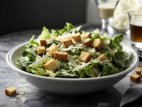 Premium Photo Classic Caesar Salad With Crisp Romaine Lettuce