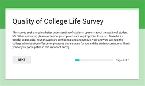 Example Survey Quality Of College Life Survey