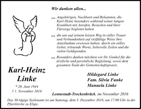Traueranzeigen Von Karl Heinz Linke Trauer In NRW De