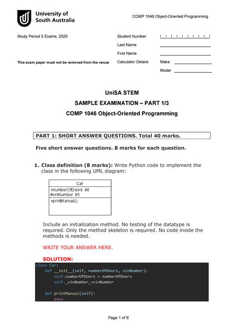 Comp Sample Exam Unisa Stem Sample Examination Part