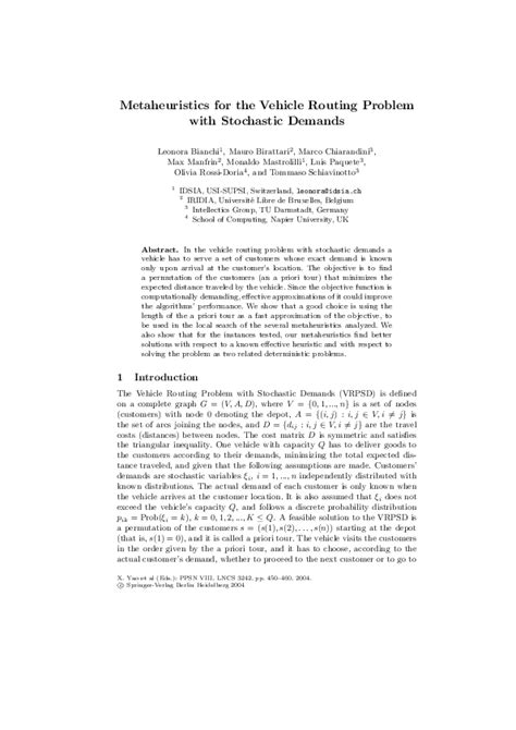 pdf metaheuristics for the vehicle routing problem with time windows