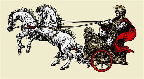 Roman Warrior On An Ancient War Chariot Drawn By Two Horses 55614656