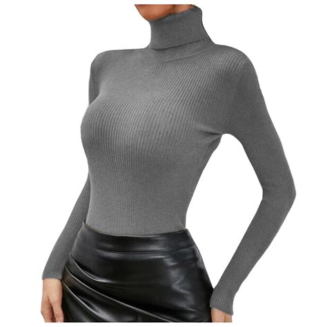 Ehqjnj Female Bandeau Top Women Knitted Sweater Solid Color High Neck