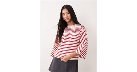Asos Oversized Batwing Sleeve Top In Red Lyst Uk