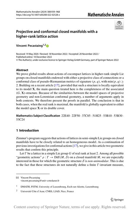 Projective And Conformal Closed Manifolds With A Higher Rank Lattice Action Request Pdf