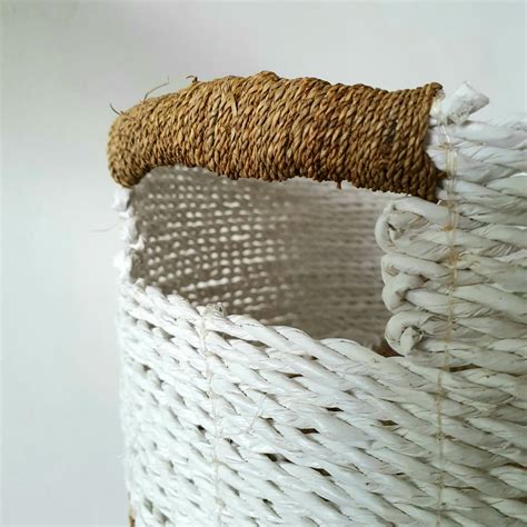 Set 4 Woven Straw Grass And White Raffia Basket Canggu And Co
