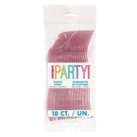 Pink Glitter Plastic Party Forks Set Of 18 Perfect For Gender Reveal