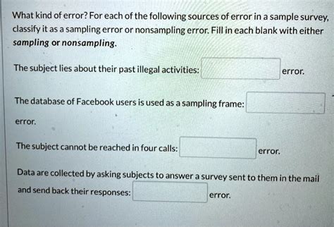 solved what kind of error for each of the following sources of error