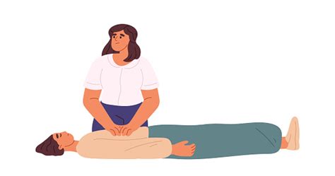 숨이 막히는 남자를 위해 간접 심장 마사지를 하는 여자 심폐 소생술 및 응급 처치 건강 진단에 대한 스톡 벡터 아트 및 기타