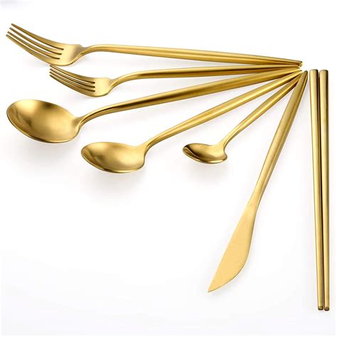 Kiizys Stainless Steel Minimalist Gold Cutlery 14 Pieces Set Matte