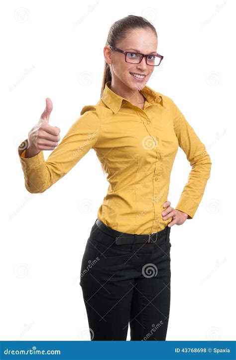 Ragazza Felice Che Mostra Pollice Sul Simbolo Fotografia Stock