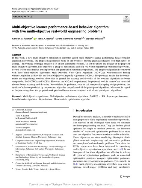 Multi Objective Learner Performance Based Behavior Algorithm With Five
