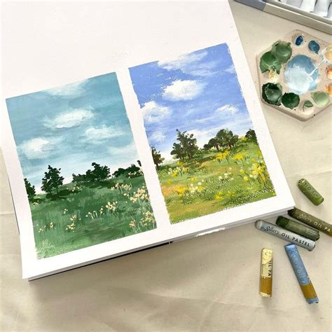 Hyejeong 편한드로잉 On Instagram “같은 풍경을 보고 그려도 전혀 다른 분위기 너무 오래 오일파스텔만 했지