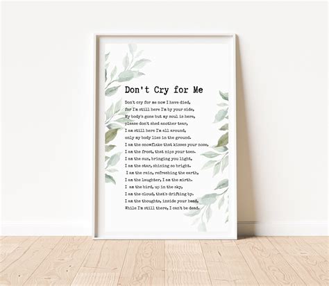 Dont Cry For Me Memorial Poem Celebration Of Life Etsy