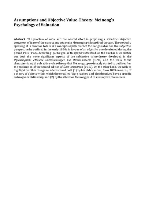 Pdf Assumptions And Objective Value Theory Meinong S Psychology Of