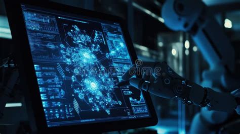 Robotic Arm Interacting With Futuristic Interface In Advanced