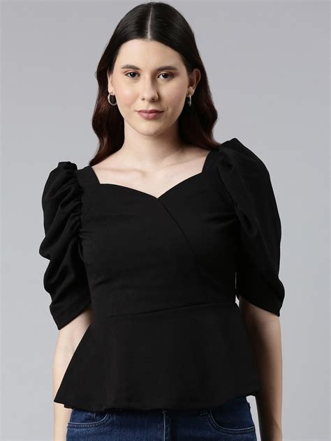 Buy Kryptic Black Sweetheart Neck Peplum Top Tops For Women 20535208