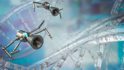 The Nano Bots And Dna For Sci Or Technology Concept 3d Rendering Stock