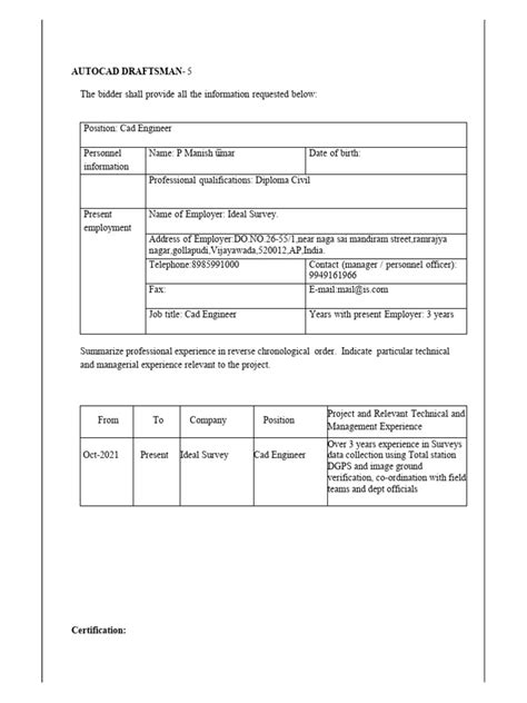 Cv Autocad Draftsman 5 Pdf