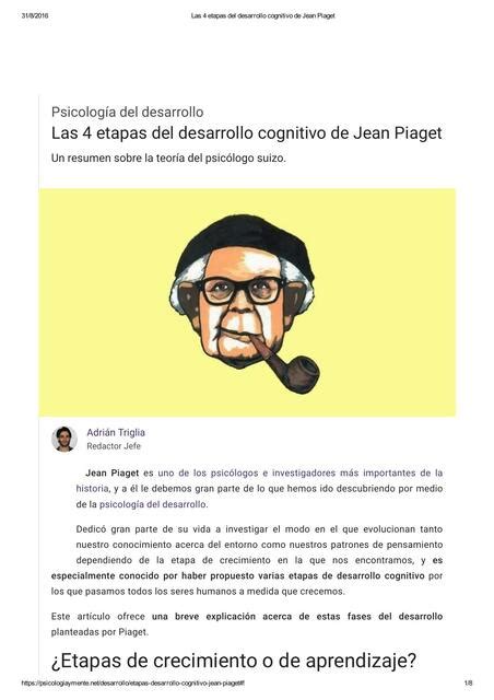 Las 4 Etapas De Jean Piaget Docspsicologia Udocz