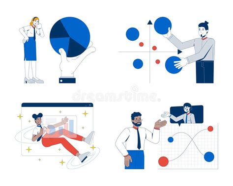 Diverse People With Data Visualization 2d Illustration Concepts Set Stock Illustration