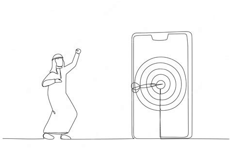 Dessin Dhomme Daffaires Arabe Atteint La Cible Sur Mobile Avec Flèche