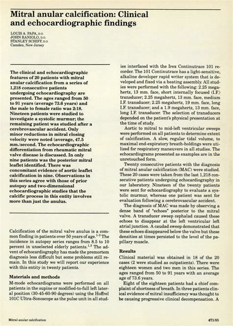 Pdf Mitral Anular Calcification Clinical And Echocardiographic Findings
