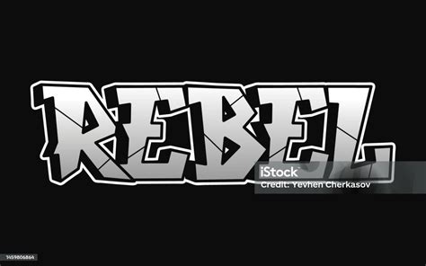 반란군 단어 낙서 스타일 문자 벡터 손으로 그린 낙서 만화 로고 그림입니다 재미 있고 멋진 반란군 편지 패션 티셔츠 포스터 개념에 대 한 낙서 스타일 인쇄 0명에 대한 스톡