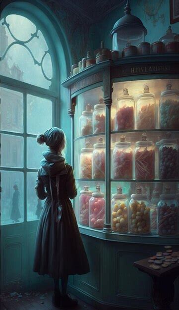 Premium Ai Image A Girl Looking At A Candy Display In A Window