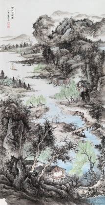 山东美协会员曹宝峪 四尺柳荫水阁图 写意山水画 99字画网